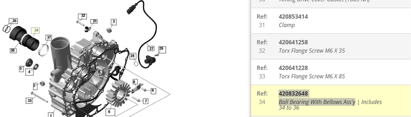 Sea-Doo 420832648 PTO Oil Ball Bearing With Bellows
